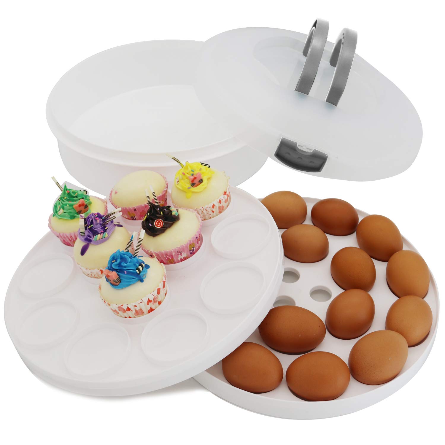 ZOAJU 3-in-1 Portable Cake Holder Carrier with Lid and Tray 10 inch Food Container for Pies, Muffins, Cookie, Candies, Cupcakes, Dessert