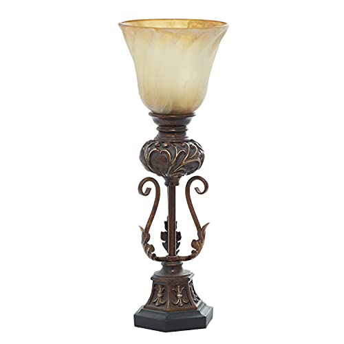 Deco 79 Metal Room Uplight Antique Style Decorative Lamp with Scrolls, Table Lamp 7" x 7" x 20", Brown