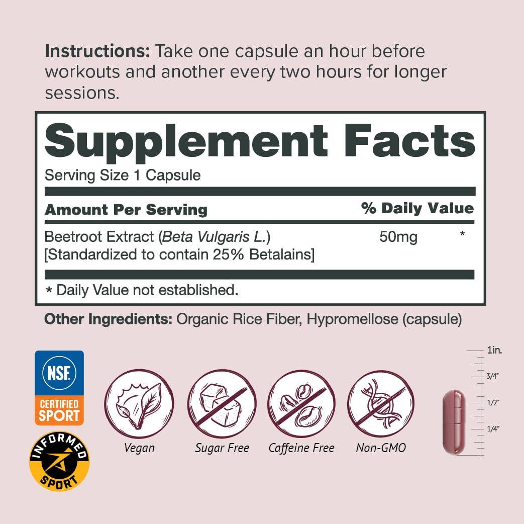 AltRed Sur Beet Root Capsules for Muscle Recovery and Sports Nutrition - 25% Betalain Extract Pre Workout & Nitric Oxide Supplement for Endurance Athletes - NSF Certified for Sport
