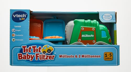 VTech Baby 80-187764 TUT Speedster Rubbish Truck and 2 Wheelie Bins Green