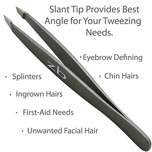 Zizzili Basics Tweezers - Surgical Grade Slant and Pointed Tweezer for Eyebrow, Facial Hair Removal and your Precision Needs - Bundle
