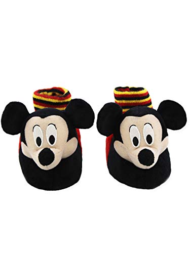 Disney Mickey Mouse Toddler Boys Plush 3D Mickey Head Sock Top Slippers (5-6 M US Toddler, Black/Red)
