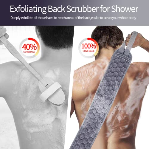 S&R PLKOP Exfoliating Body Scrubber Set - Includes Back Scrubber, Bath Glove and Shower Bath Sponge Loofah - for Women and Men Shower - Deep Clean and Vitalize Your Skin - 3-Pack(36.5*3.7 Inch, Grey)