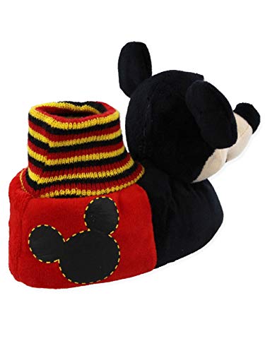 Disney Mickey Mouse Toddler Boys Plush 3D Mickey Head Sock Top Slippers (5-6 M US Toddler, Black/Red)