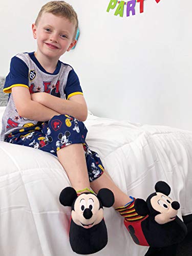 Disney Mickey Mouse Toddler Boys Plush 3D Mickey Head Sock Top Slippers (5-6 M US Toddler, Black/Red)