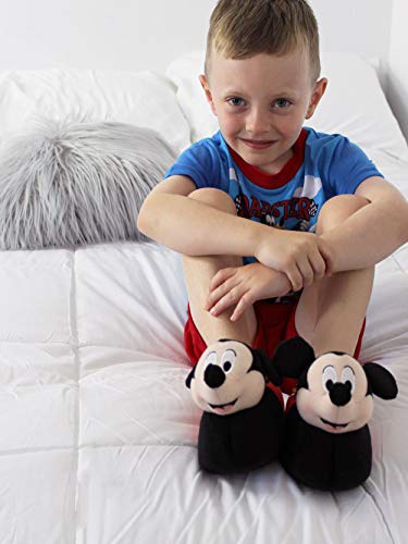 Disney Mickey Mouse Toddler Boys Plush 3D Mickey Head Sock Top Slippers (5-6 M US Toddler, Black/Red)