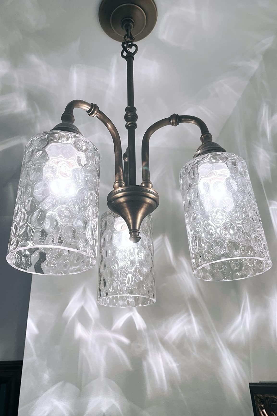 GoldSwift 3 Pack Clear Hammered Glass Lamp Shade Replacement Globe Cover, 6" Tall, Water Ripple Cylinder Glass Lampshade for Lighting Fixture Chandelier Pendant Light Wall Sconce, 1-5/8 Inch Fitter