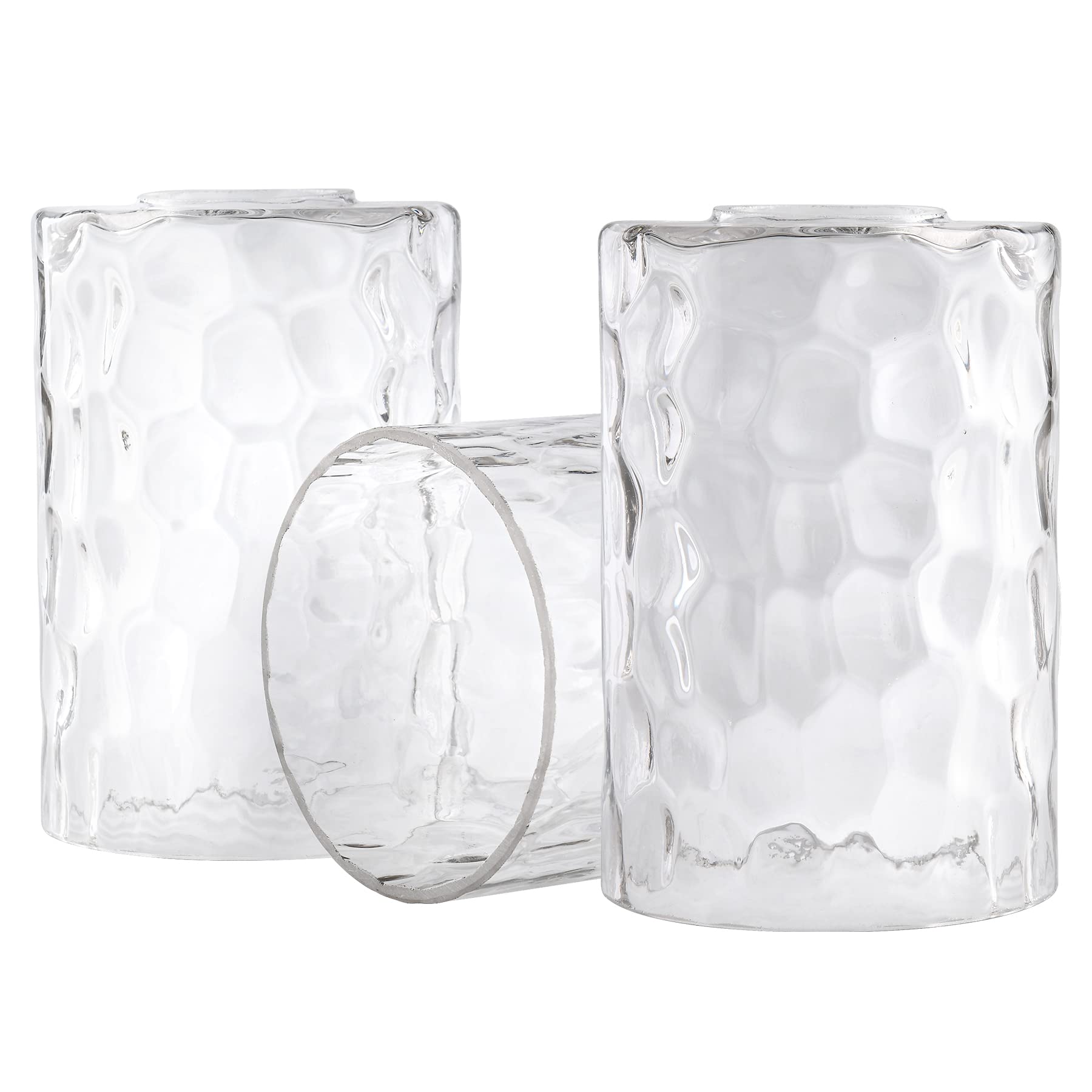 GoldSwift 3 Pack Clear Hammered Glass Lamp Shade Replacement Globe Cover, 6" Tall, Water Ripple Cylinder Glass Lampshade for Lighting Fixture Chandelier Pendant Light Wall Sconce, 1-5/8 Inch Fitter