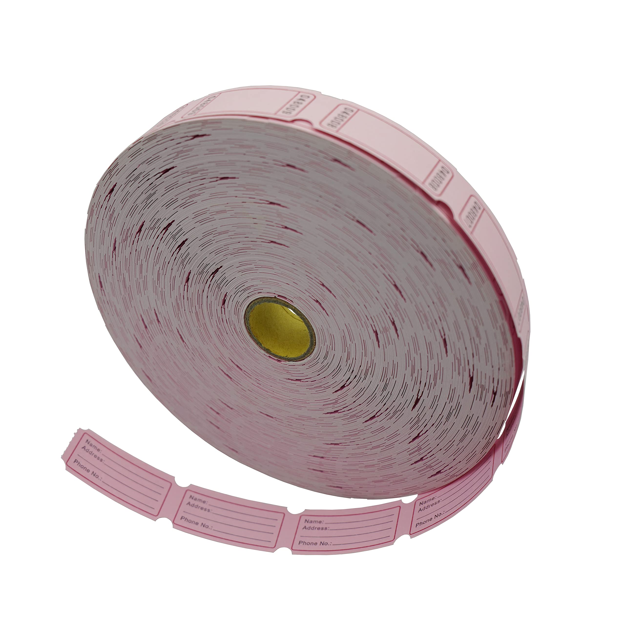 DNB 2000 Raffle Tickets - Single Roll 2000 Pcs per Roll 2 x 1 Inch Consecutively Numbered Blank Tickets for Entry/Events/Class Reward/Fundraiser/Prizes - Pink