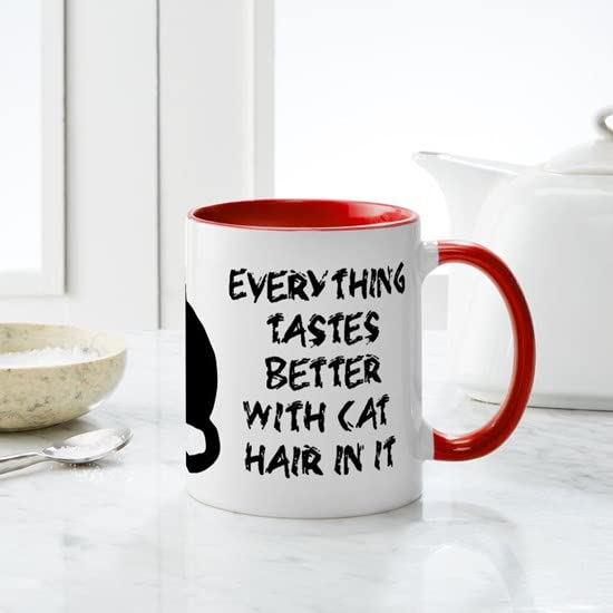 CafePress Everything Tastes Better With Cat Hair Mugs Ceramic Coffee Mug, Tea Cup 11 oz