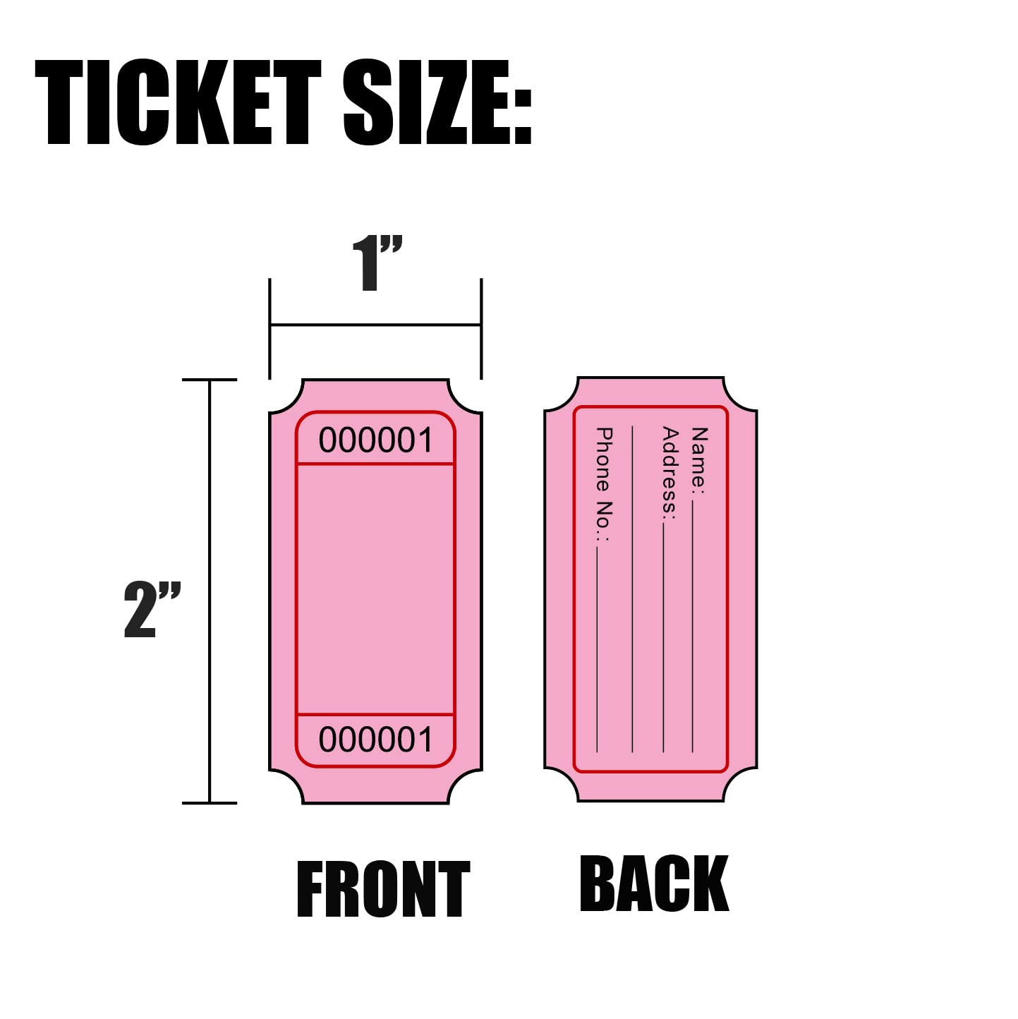 DNB 2000 Raffle Tickets - Single Roll 2000 Pcs per Roll 2 x 1 Inch Consecutively Numbered Blank Tickets for Entry/Events/Class Reward/Fundraiser/Prizes - Pink