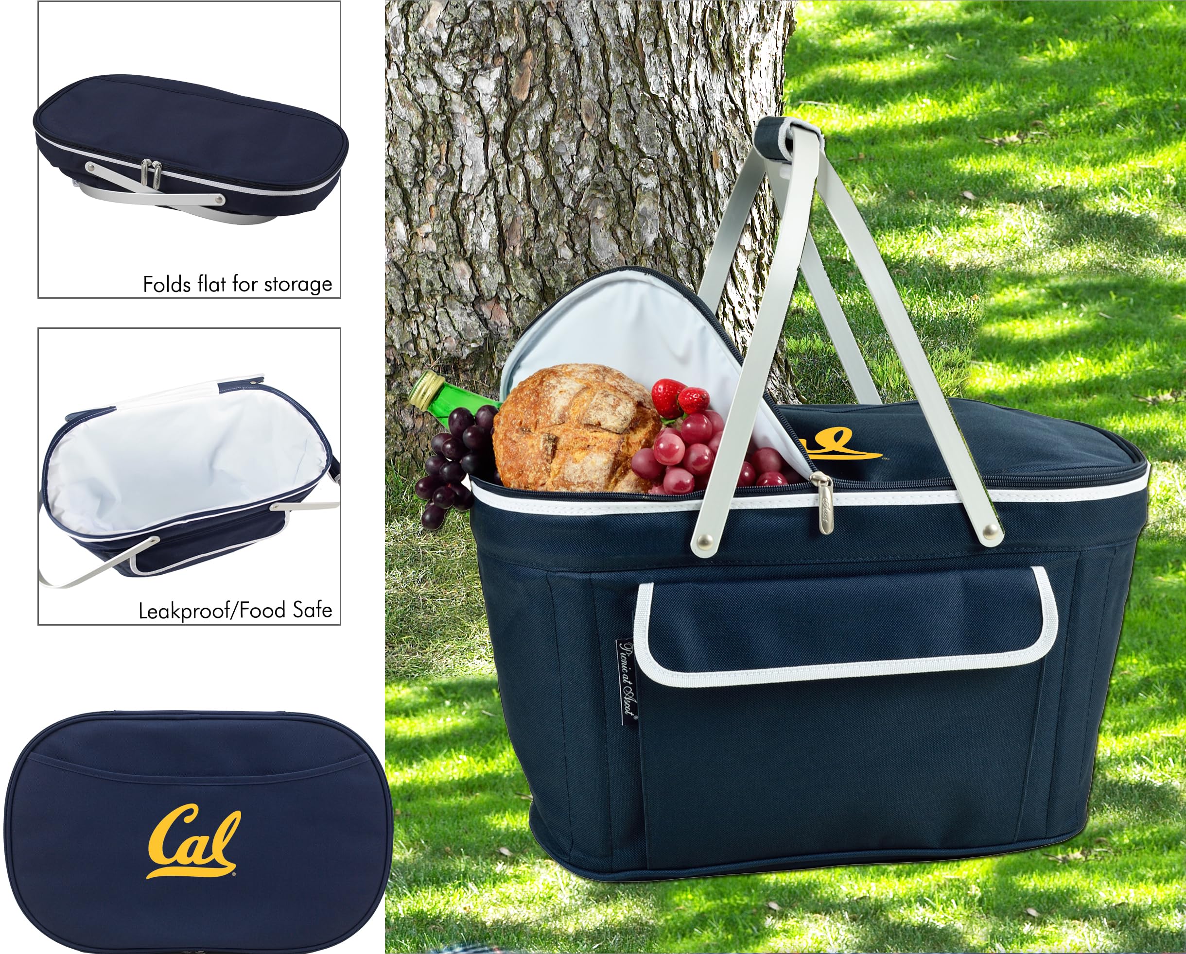 California Berkeley University Licensed Golden Bears Patented Insulated Folding Picnic Basket Cooler- Designed & Quality Approved in The USA