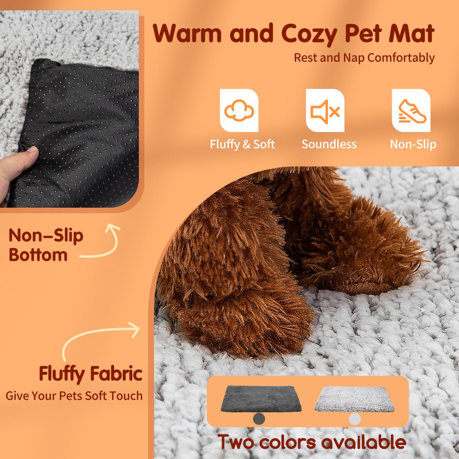 Nobleza Self Warming Cat Bed, Super Soft Thermal Dog Crate Bed Mat for Sleeping, Washable Anti-Slip Self Heating Pet Kennel Pad for Small Medium Cats Dogs Indoor Outdoor (LightGray, S)