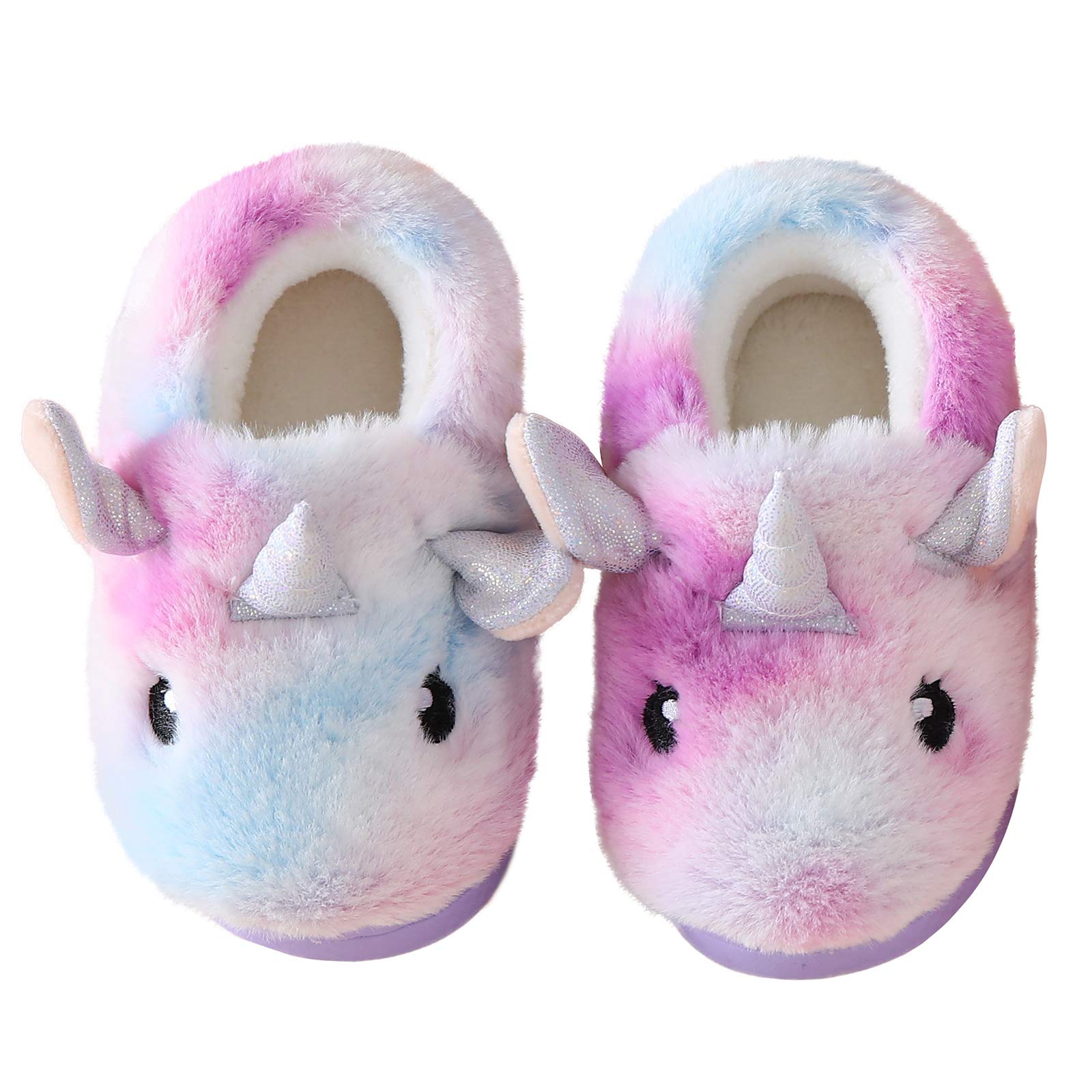 Ainikas Boys Girls Plush House Slippers Toddler Liitle Kids Warm Fluffy Fuzzy Slippers Nonslip Winter Slippers, Purple-01, 12-13 Little Kid
