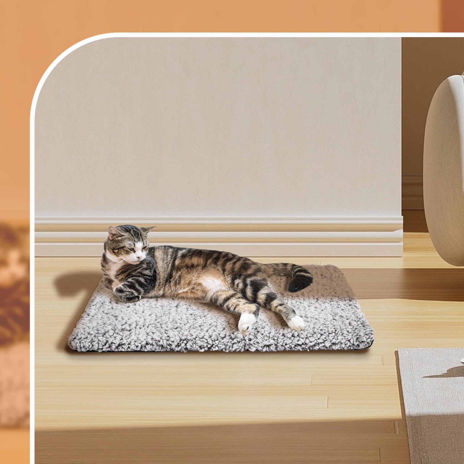 Nobleza Self Warming Cat Bed, Super Soft Thermal Dog Crate Bed Mat for Sleeping, Washable Anti-Slip Self Heating Pet Kennel Pad for Small Medium Cats Dogs Indoor Outdoor (LightGray, S)