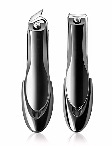 Splash-proof nail clippers and Toenail Clippers Set,Sharp Sturdy Fingernail, detachable, washable, suitable for the elderly, adults, Set of 2 of nail clippers (Black)