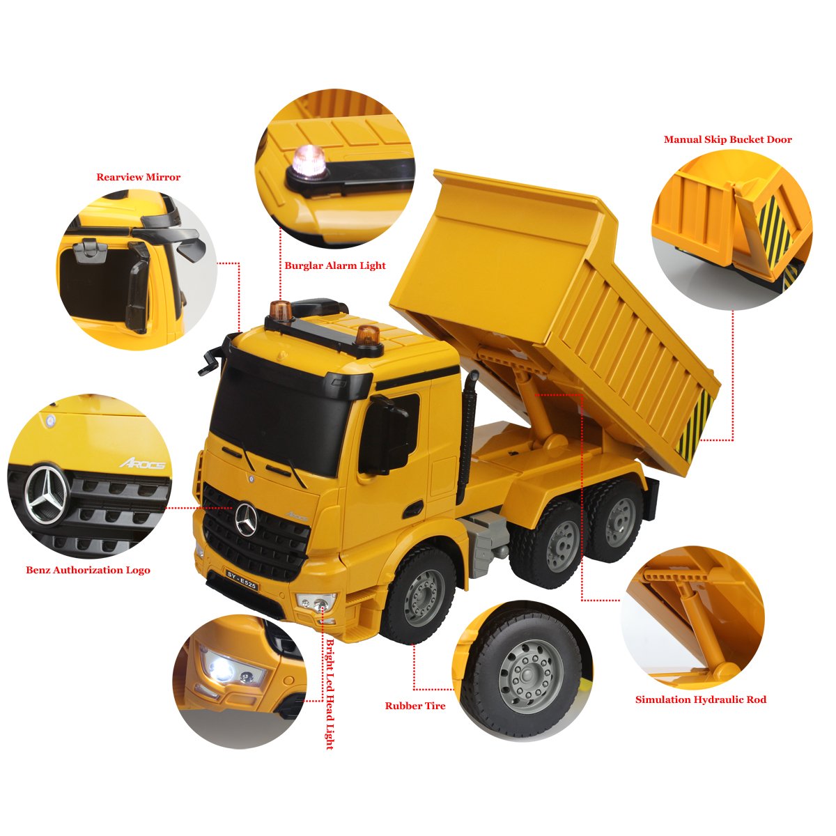 fisca Remote Control Truck, 1/20 Scale 6 Channel 2.4Ghz RC Dump Truck Construction Vehicle Toy with LED Lights and Simulation Sound for Kids