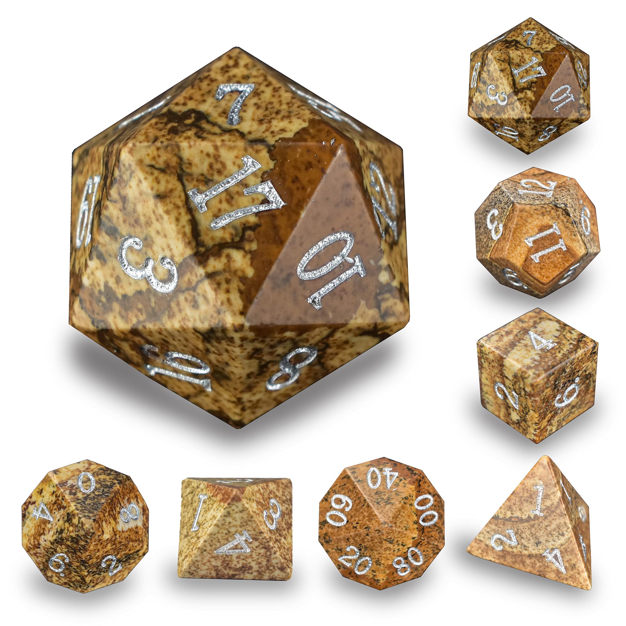 Luxdemon Picture Gemstone DND Dice Set,7PCS Real Gem Dice for Dungeons and Dragons,Polyhedral Dice Set with Gift,MTG Game Dice