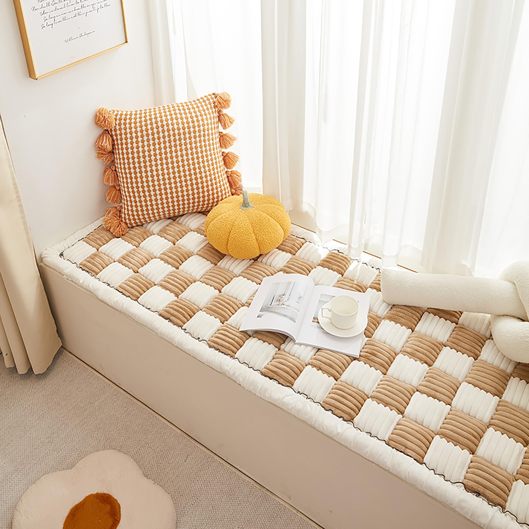 Funnyfuzzy Cream-Coloured Large Plaid Square Pet Mat Bed Couch Cover, Funny Fuzzy Couch Cover, Dog Blankets For Large Dogs, Waterproof Blanket Dog Bed Cover Pet Blanket, For Most Cats Dogs,Pets ( Colo