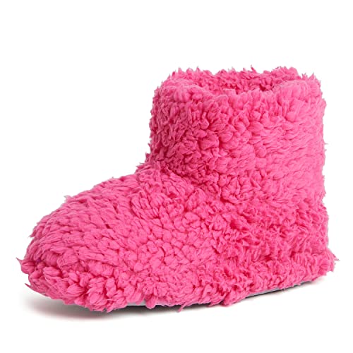 Dearfoams Kids Tate Washable Fuzzy Bootie Slipper, Paradise Pink, US 7-8 Unisex Toddler