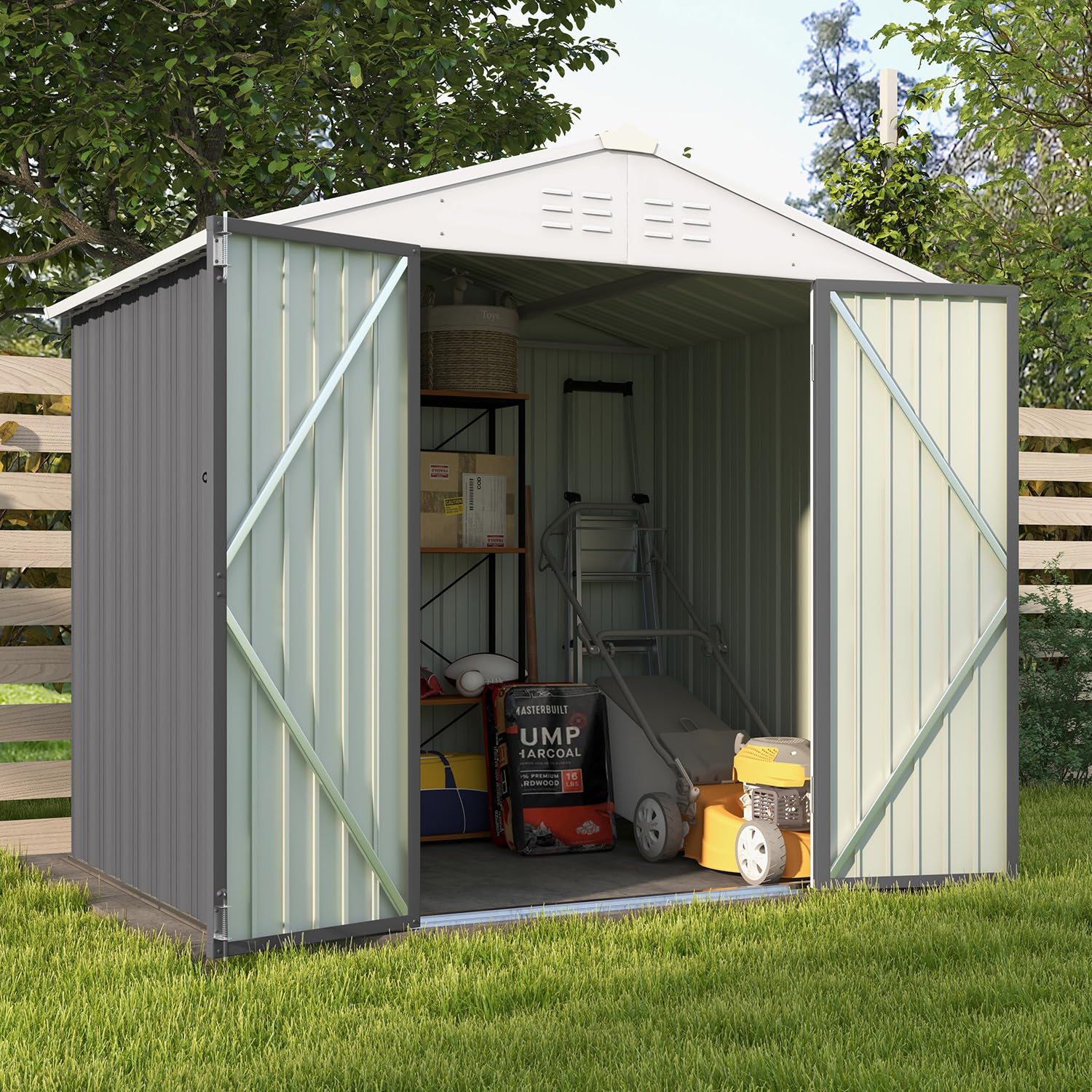 Patiowell 8x6 FT Outdoor Storage Shed, Metal Tool shed & Outdoor Storage with Lockable Doors & Air Vents, for Backyard Garden Patio, Gray