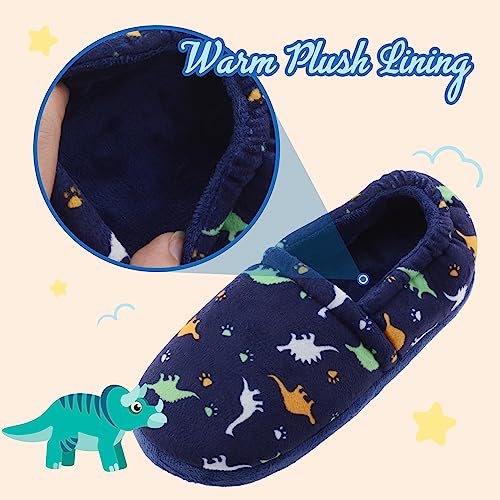 LseLom Dinosaur Slipper for Toddler Boys Little Kid Fuzzy Memory Foam Slip resistant Animal House Slippers US 2 Big Kid Blue