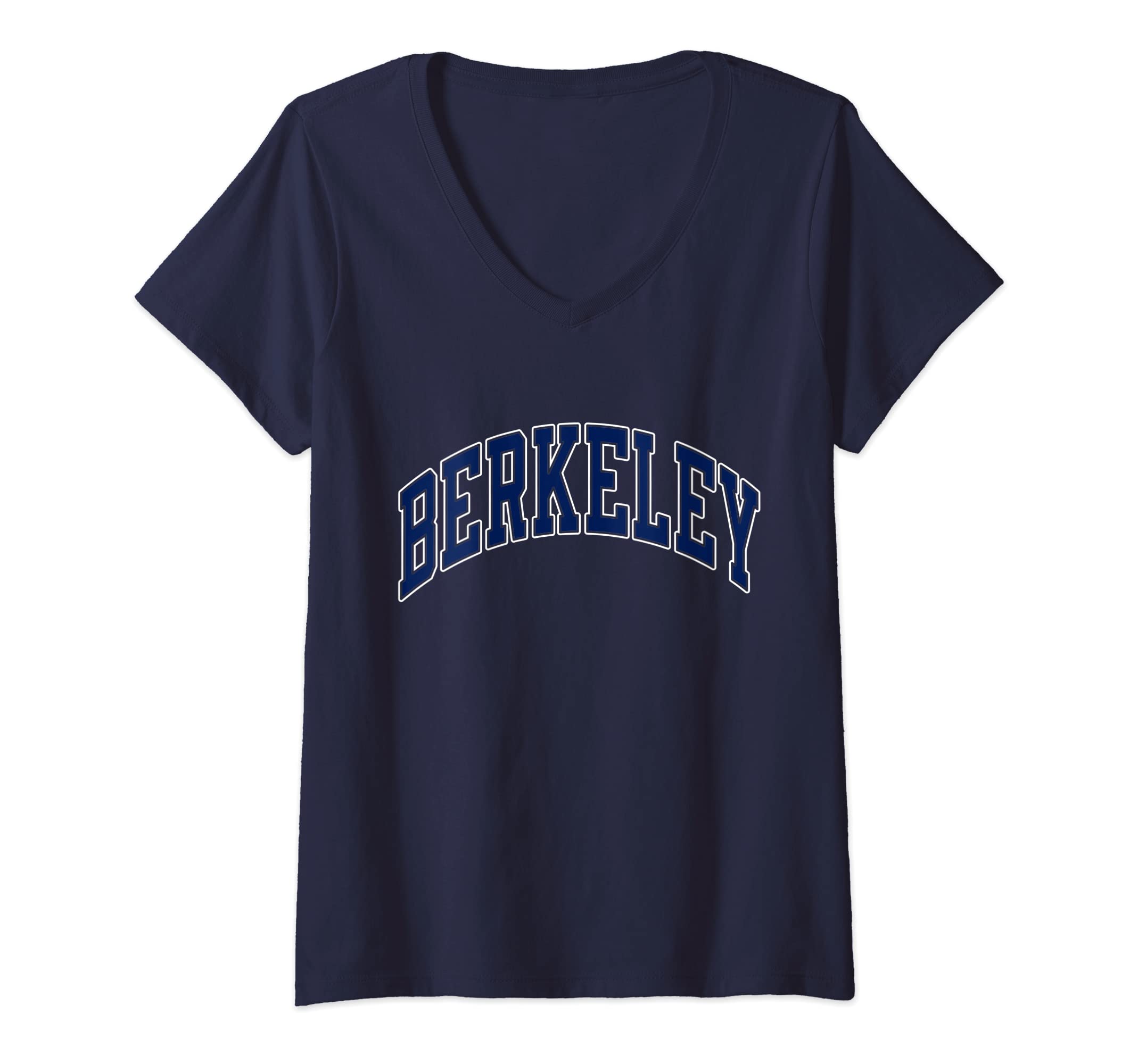 Womens Berkeley California CA Varsity Style Navy Text V-Neck T-Shirt