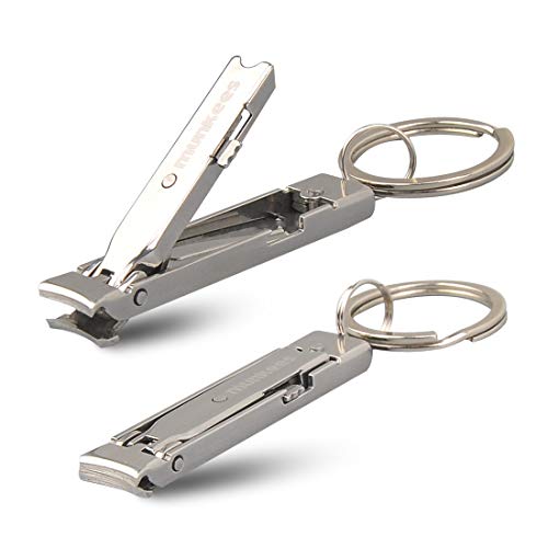 Munkees Ultra-Thin Nail Clippers Keychain, Mini Foldable Nail Cutter with Key Ring, Small Portable Stainless Steel Pocket Manicure Set for Travel, Camping, & Outdoors