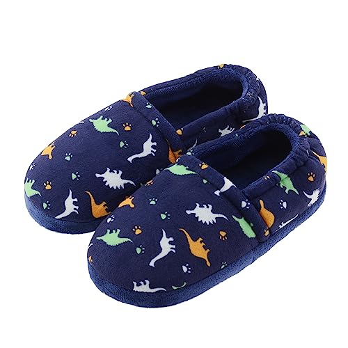 LseLom Dinosaur Slipper for Toddler Boys Little Kid Fuzzy Memory Foam Slip resistant Animal House Slippers US 2 Big Kid Blue
