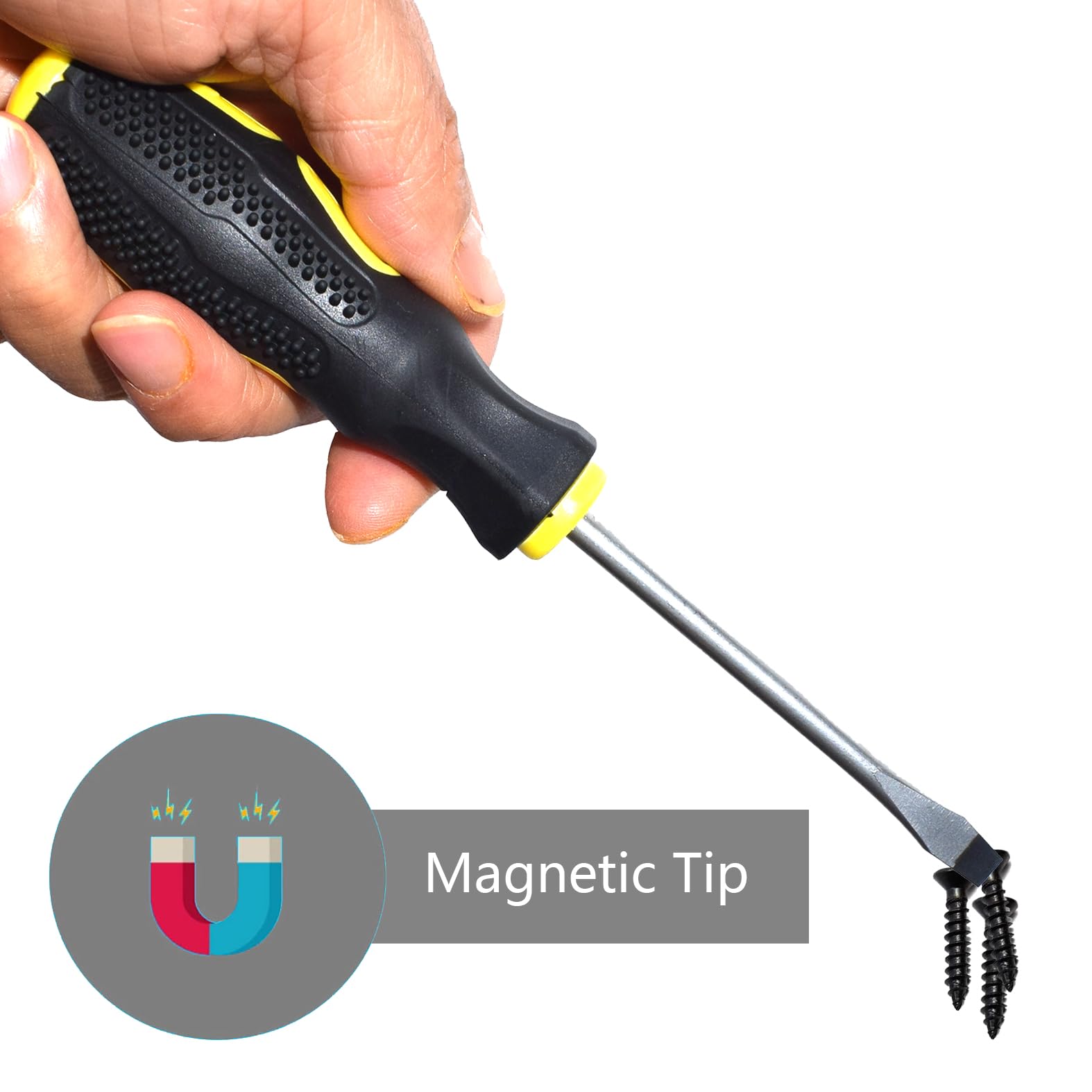 SKZIRI Phillips and Flat Head Screwdriver Set 6Pcs, 3 Phillips and 3 Flat Head Screwdriver with Magnetic Tips