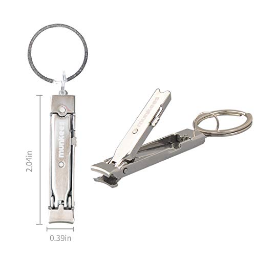 Munkees Ultra-Thin Nail Clippers Keychain, Mini Foldable Nail Cutter with Key Ring, Small Portable Stainless Steel Pocket Manicure Set for Travel, Camping, & Outdoors