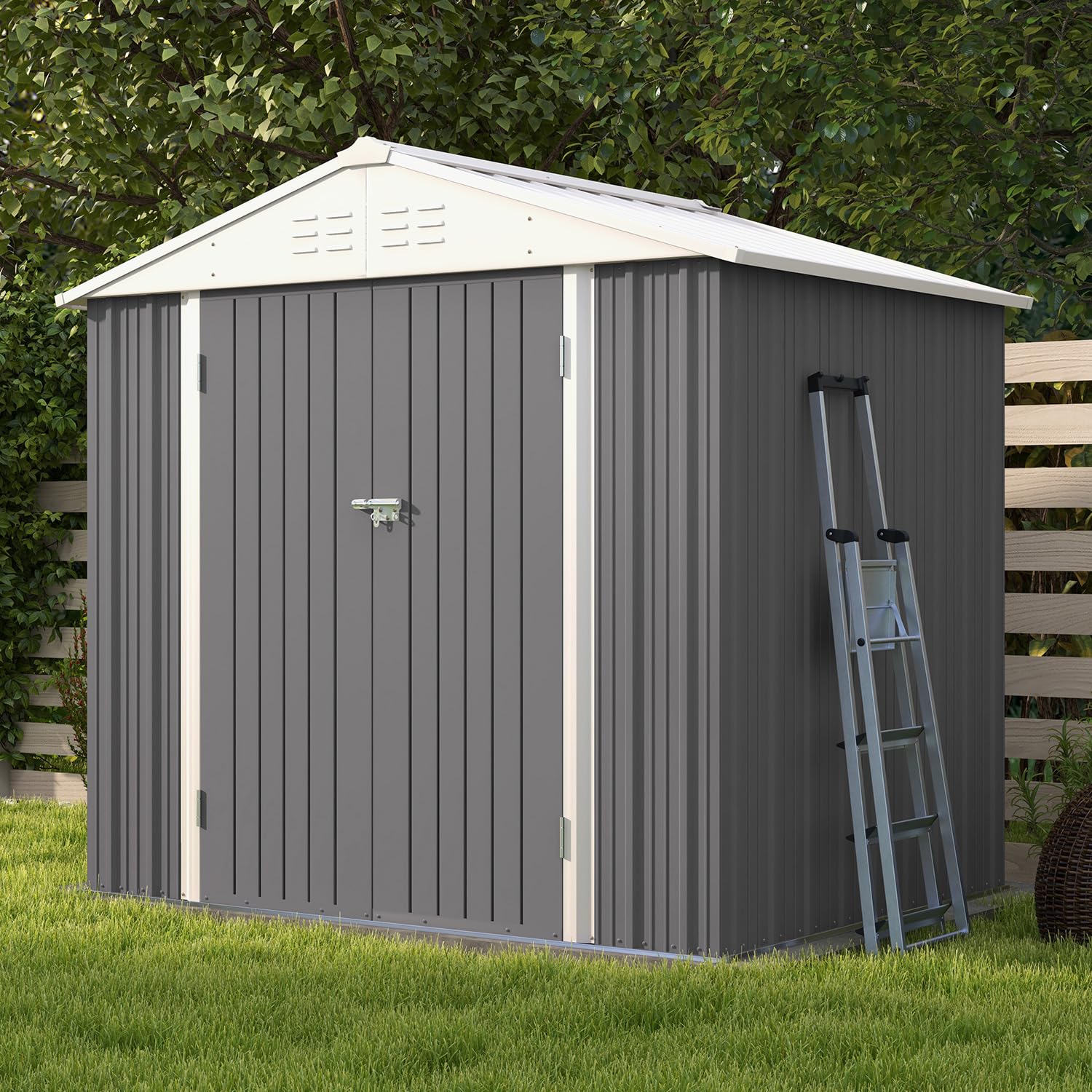 Patiowell 8x6 FT Outdoor Storage Shed, Metal Tool shed & Outdoor Storage with Lockable Doors & Air Vents, for Backyard Garden Patio, Gray