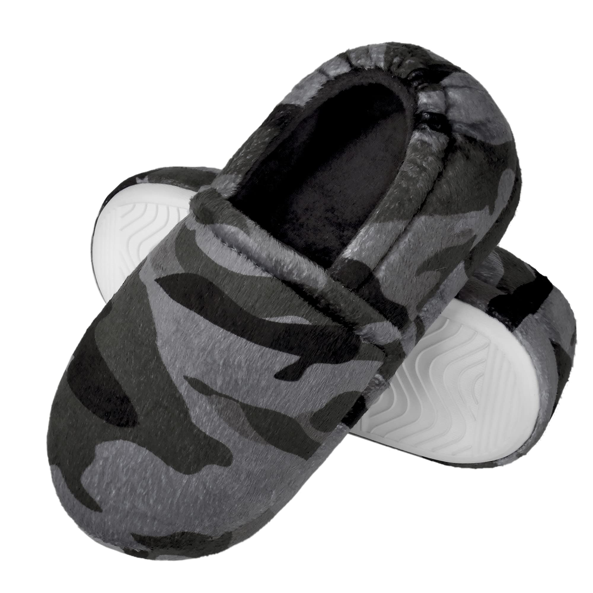 festooning Boys House Slippers Comfy Slip On Memory Foam Bedroom Shoes Indoor Outdoor Slipper for Big Little Kids Grey 1-2 M US