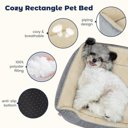 Miguel Dog Bed with Removable Cushion/Pillow for Medium Small Dogs, Washable Pet Bed with Side Easy to Wash Puppy Bed, Large Rectangle Cat Bed for Indoor Cat with Anti-Slip Bottom, Gray 30 Inch