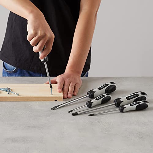 Amazon Basics 7 Piece Magnetic Tip Screwdriver Set - Slotted and Phillips, Grey Black