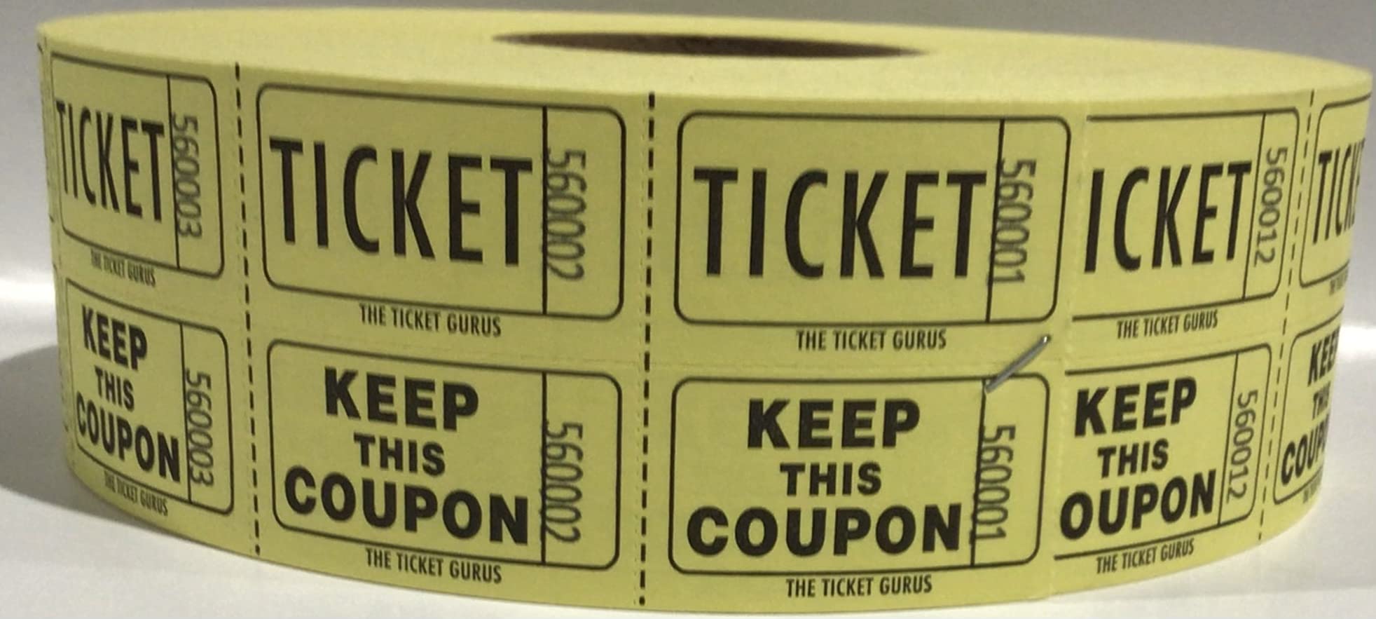 The Ticket Gurus-Raffle Tickets - (4 Rolls of 2000 Double Tickets) 8,000 Total 50/50 Raffle Tickets (2 Yellow & 2 Purple Rolls)