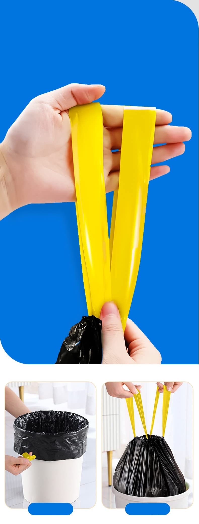 Premium Black Drawstring Trash Bags - 4 Gallon, Extra Strength, Odor-Free, Puncture-Resistant,Strong resilience-Available for home, travel, and office use