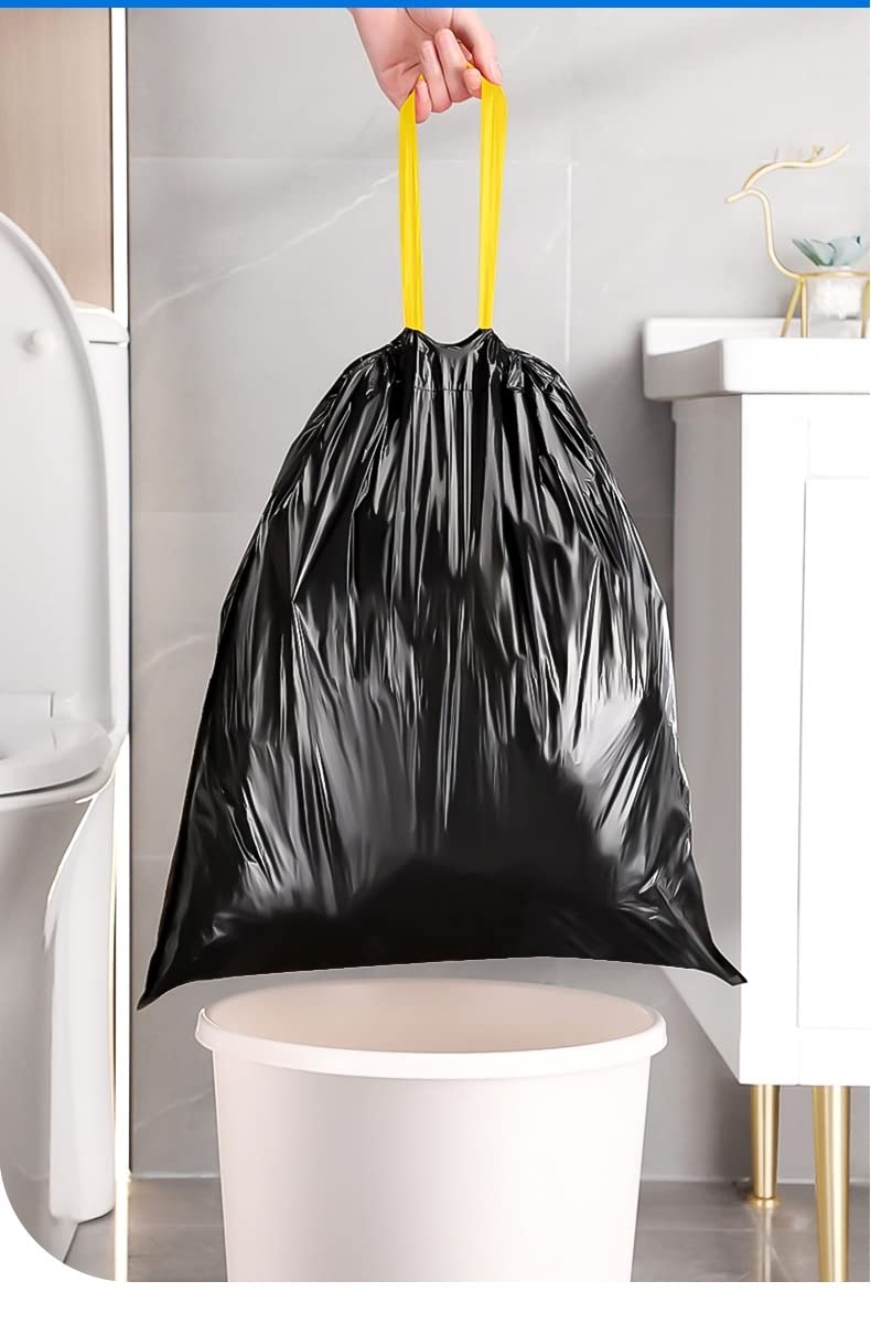 Premium Black Drawstring Trash Bags - 4 Gallon, Extra Strength, Odor-Free, Puncture-Resistant,Strong resilience-Available for home, travel, and office use