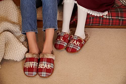 Dearfoams Easter Basket Stuffers Gifts for Kids Toddler Baby Slipper, Lil Bear Red/Blue Plaid, US 7-8 Unisex