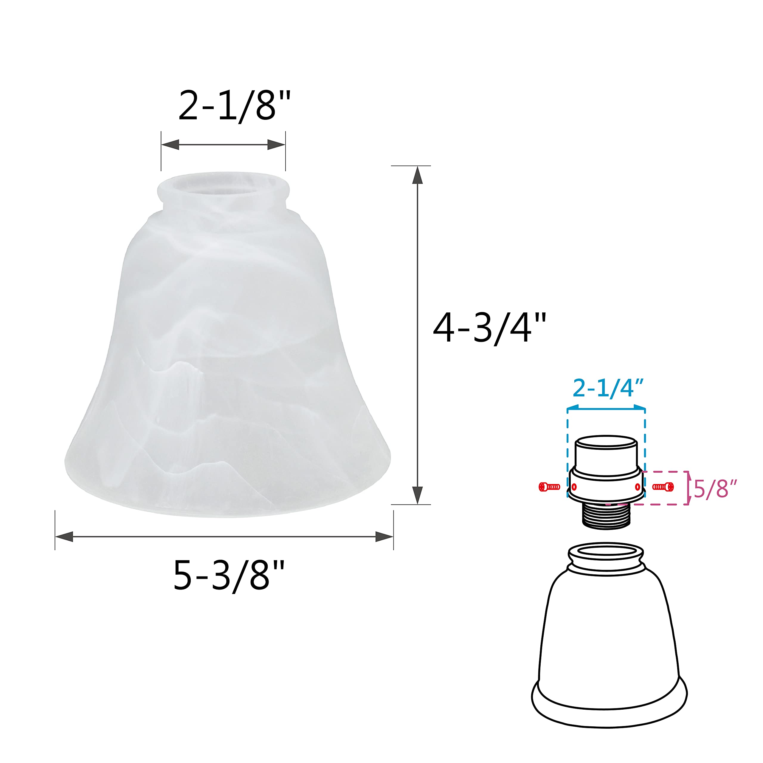 Aspen Creative 23027-4A Transitional Alabaster Bell Shape Ceiling Fan Glass Shade.2-1/8"Fitter.Size:5-3/8"D x 4-3/4"H.4Pcs/Pack