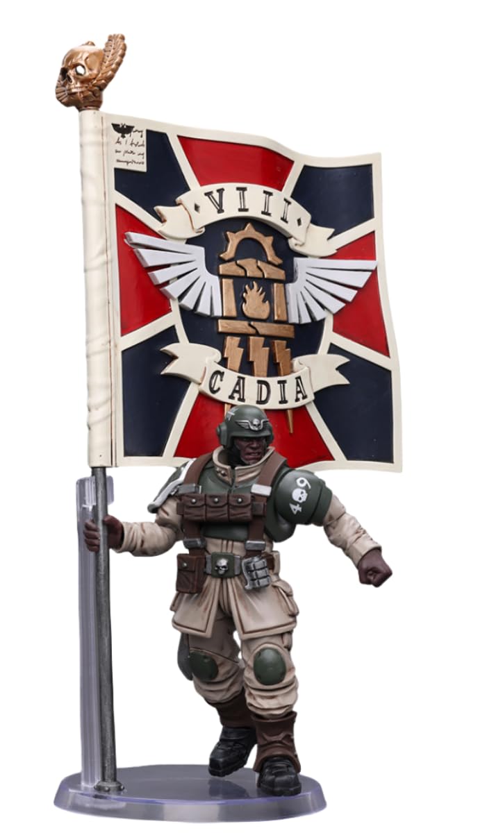 HiPlay JoyToy Warhammer 40K Collectible Figure: Astra Militarum Cadian Command Squad Veteran with Regimental Standard 1:18 Scale Action Figures JT7929 (Veteran with Regimental Standard)
