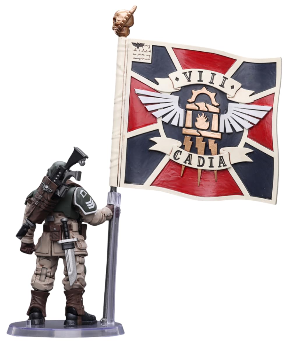 HiPlay JoyToy Warhammer 40K Collectible Figure: Astra Militarum Cadian Command Squad Veteran with Regimental Standard 1:18 Scale Action Figures JT7929 (Veteran with Regimental Standard)