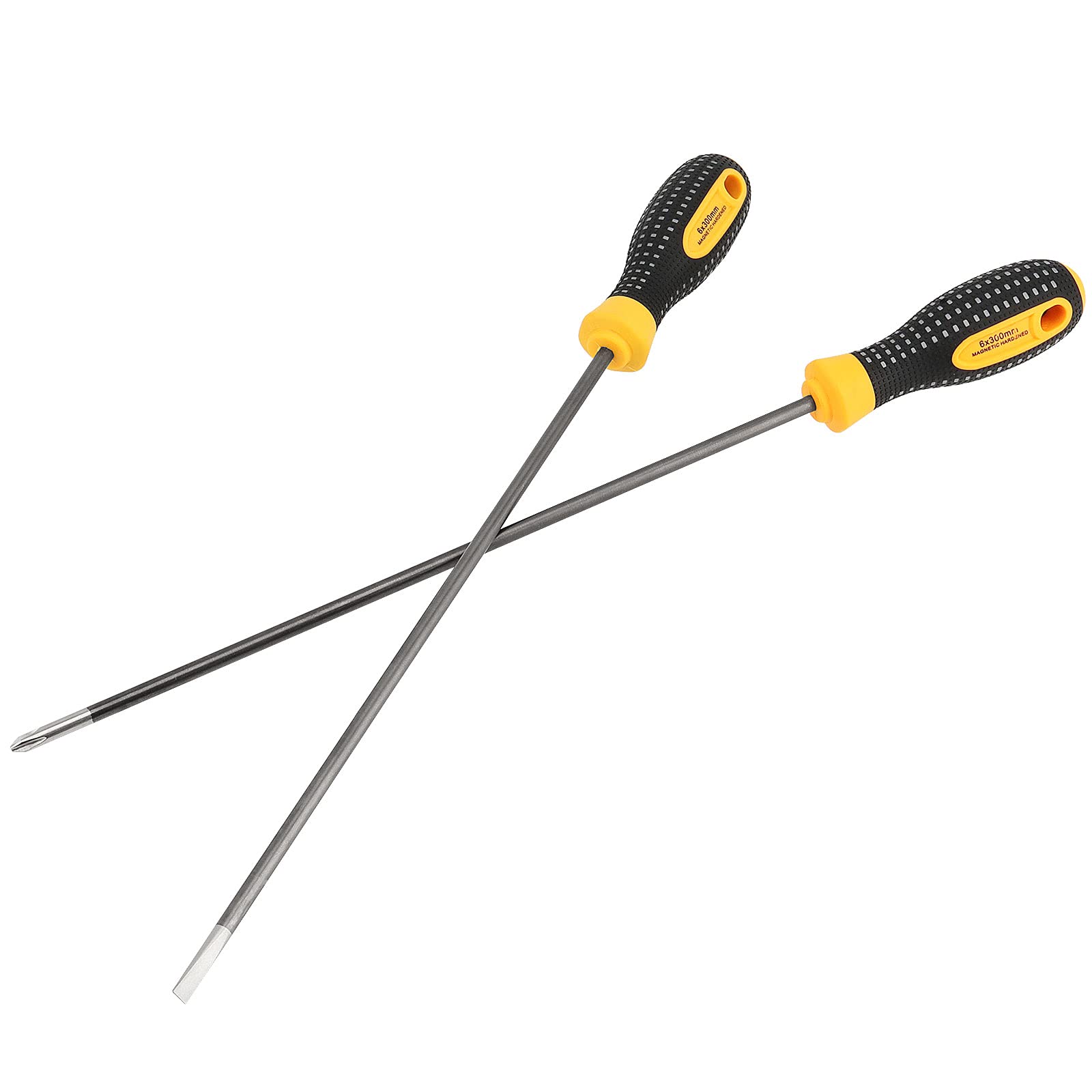 SEUNMUK 6 Piece 12 Inch long Magnetic Precision Screw Driver Tool, Flat Head and Cross Head Screwdriver Set, Magnetic Long Screwdriver Set with Rubber Handle