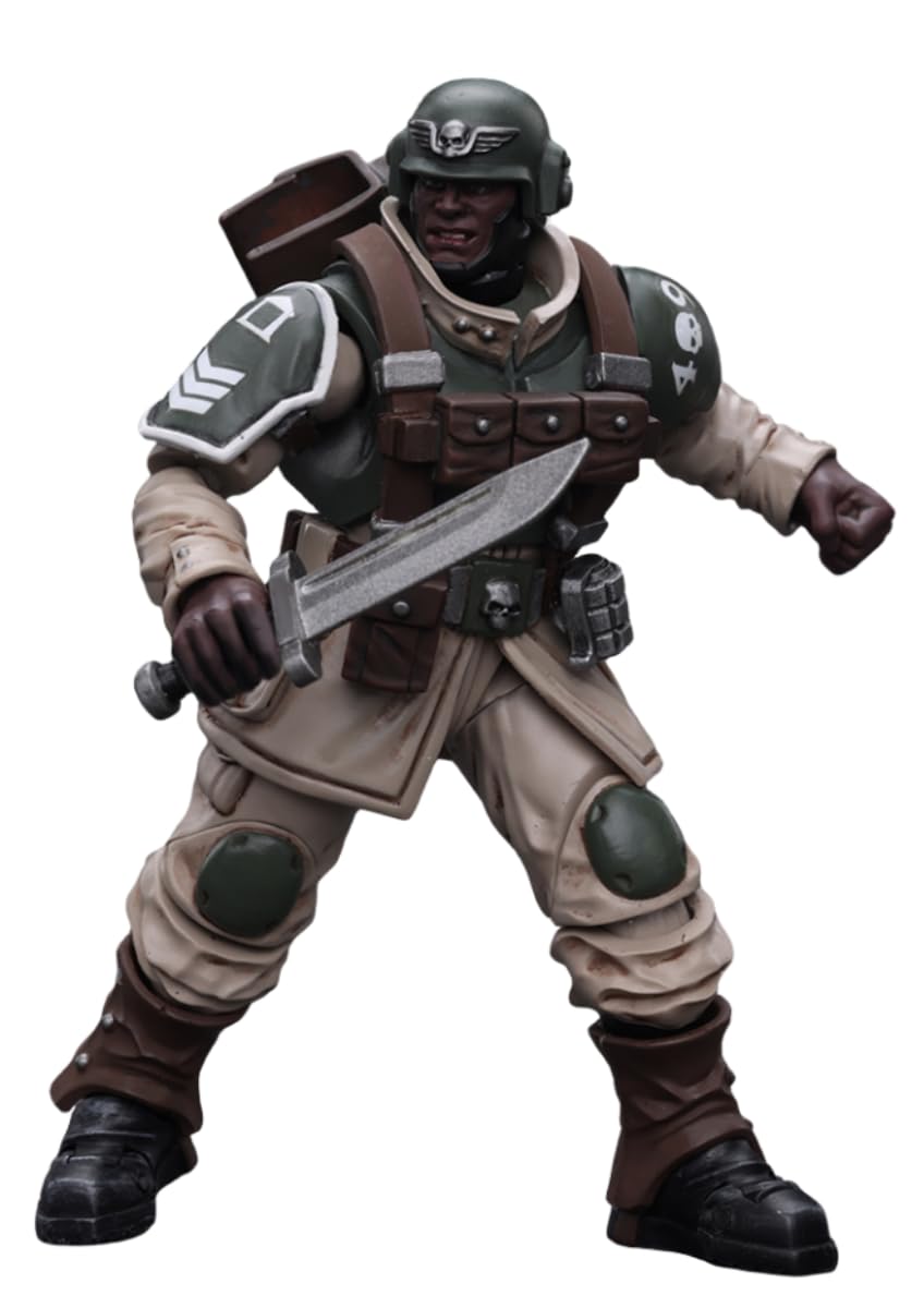 HiPlay JoyToy Warhammer 40K Collectible Figure: Astra Militarum Cadian Command Squad Veteran with Regimental Standard 1:18 Scale Action Figures JT7929 (Veteran with Regimental Standard)