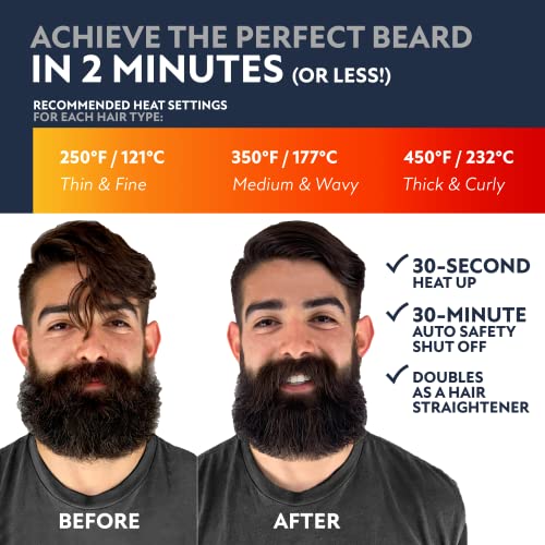 Arkam Beard Straightener for Men -Premium Heated Beard Brush Kit w/ Anti-Scald Feature, Dual Action Hair Comb and Hard Shell Travel Case for Medium to Long Beards - Costume and Grooming Gifts for Men