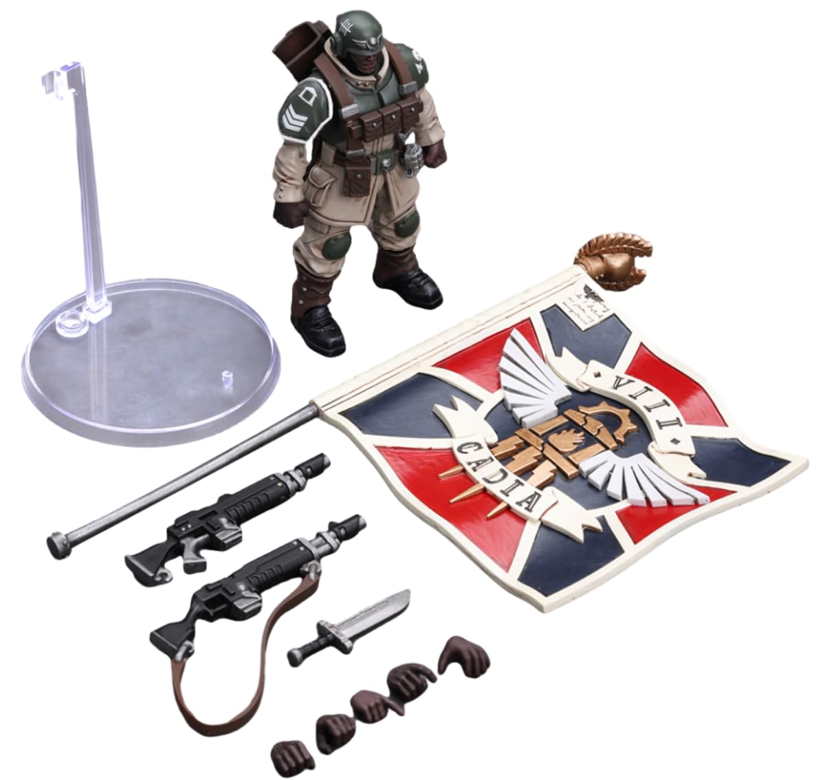 HiPlay JoyToy Warhammer 40K Collectible Figure: Astra Militarum Cadian Command Squad Veteran with Regimental Standard 1:18 Scale Action Figures JT7929 (Veteran with Regimental Standard)