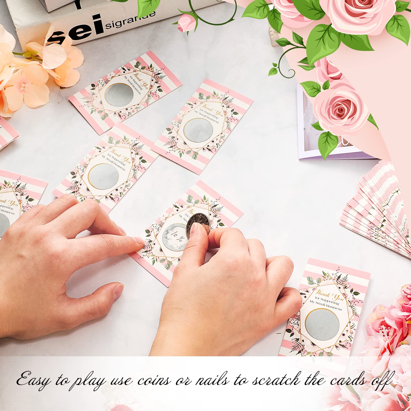 120 Pieces Scratch Off Cards for Small Business Thank You Gift Certificates Loyalty Scratch Cards and Stickers Personalized Blank Gift for Small Business Purchase (Flower Style)