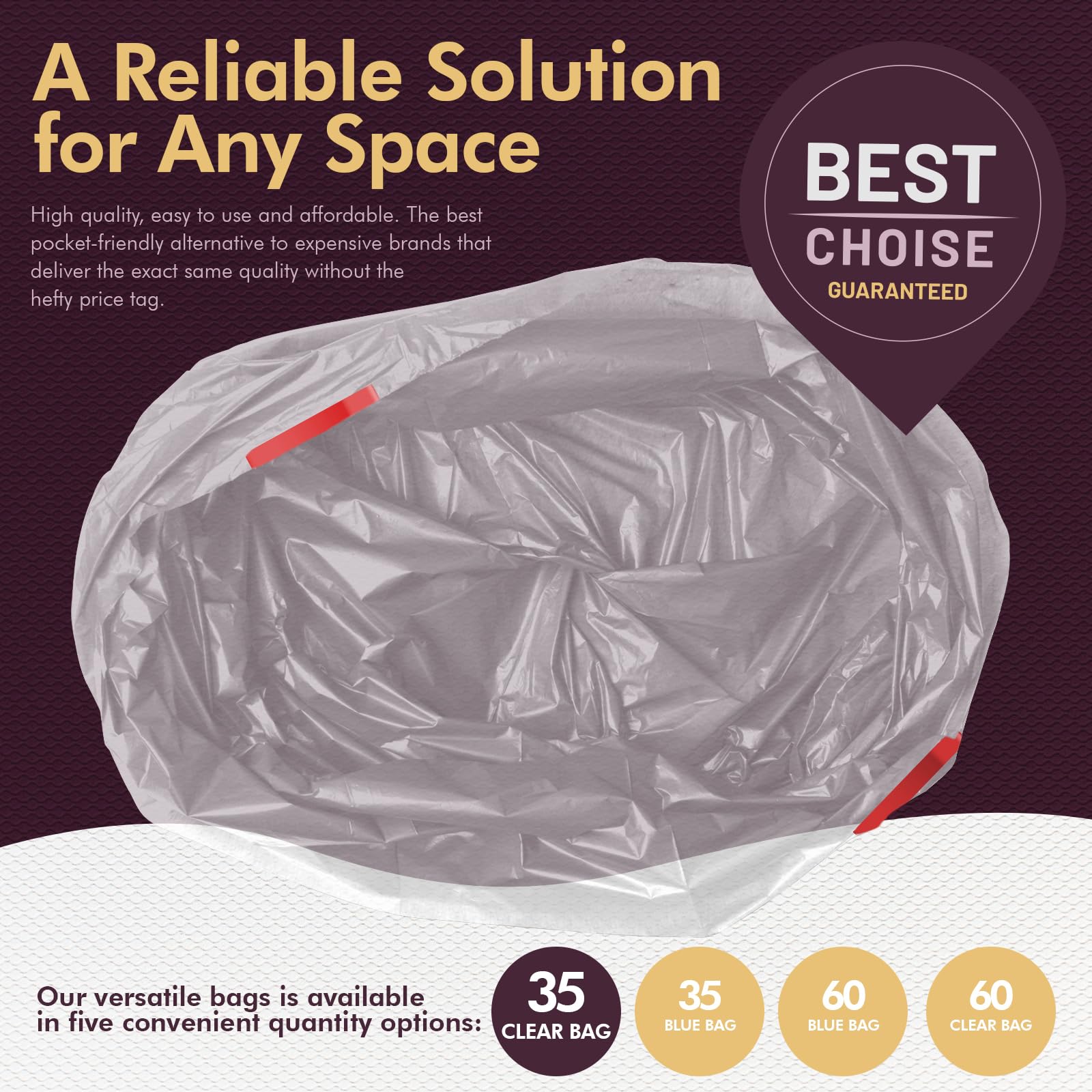 PAMI Recycling Tall 13-Gallon Kitchen Drawstring Trash Bags- Extra-Strong Plastic Garbage Bags [Clear 35 Pack]- Thick Trash Can Liners For Kitchen & Outdoor Bins- 2ft x2ft Unscented Trash Bags