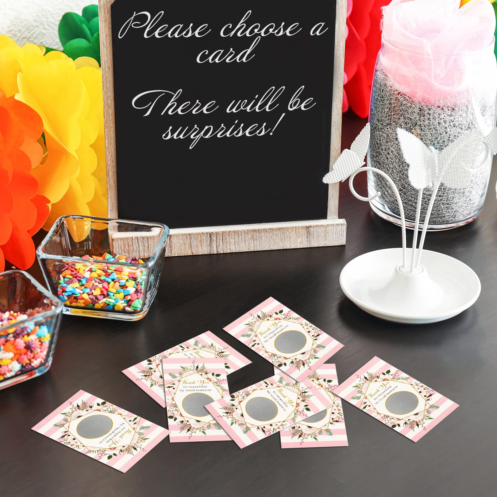 120 Pieces Scratch Off Cards for Small Business Thank You Gift Certificates Loyalty Scratch Cards and Stickers Personalized Blank Gift for Small Business Purchase (Flower Style)