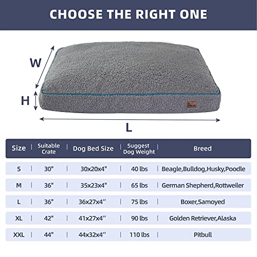 pettycare Washable Beds for Medium and Large Dogs with Waterproof Liner, Shredded Memory Foam Dog Crate Bed with Removable Cover, Fit Up to 65 LBs Orthopedic Pet Mat Pillow, Grey